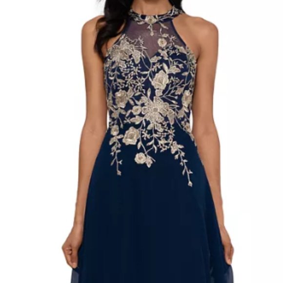 Betsy & Adam | Dresses | Betsy Adam Navy And Gold Floral Prom Dress ...
